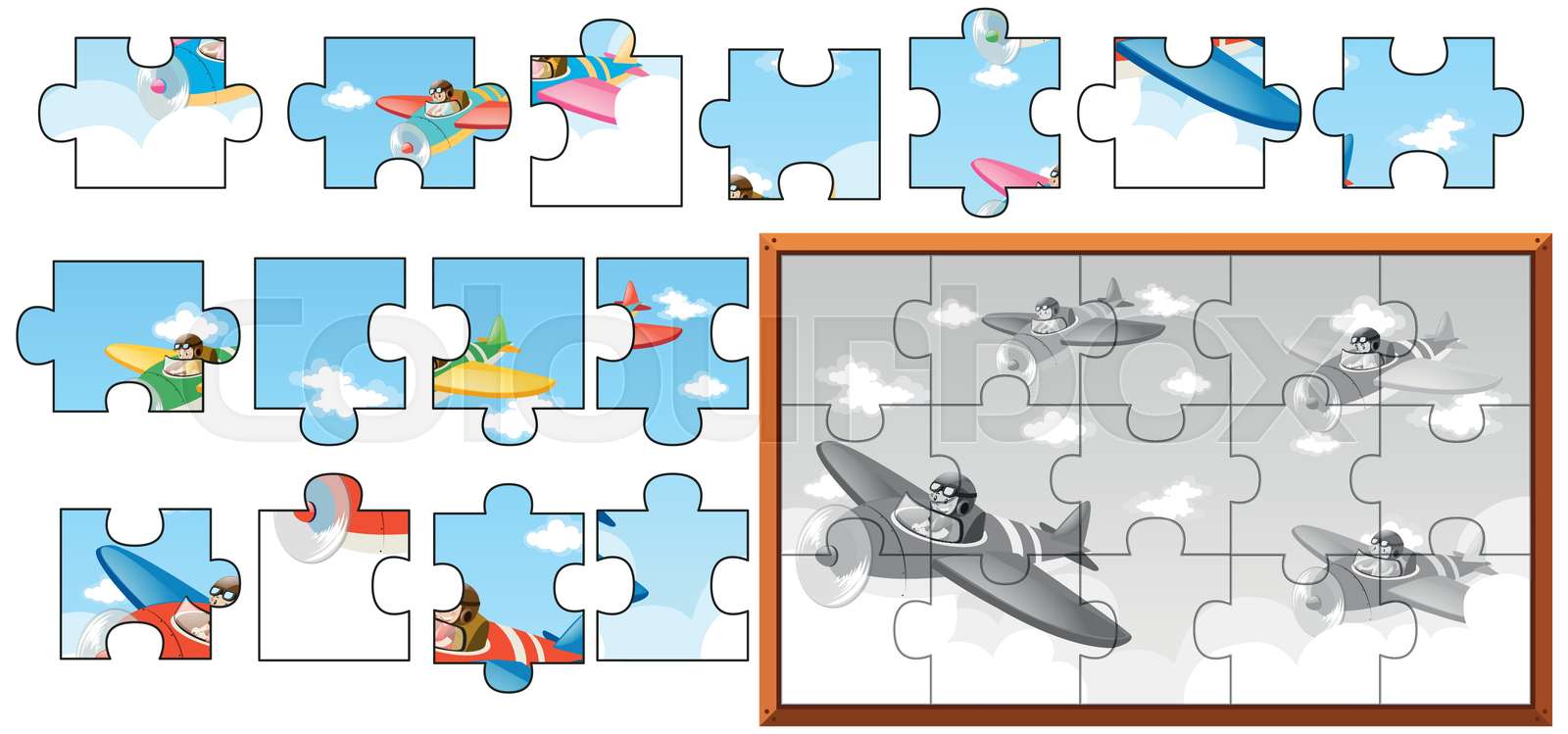 Jigsaw puzzle game with airplanes in sky | Stock vector | Colourbox