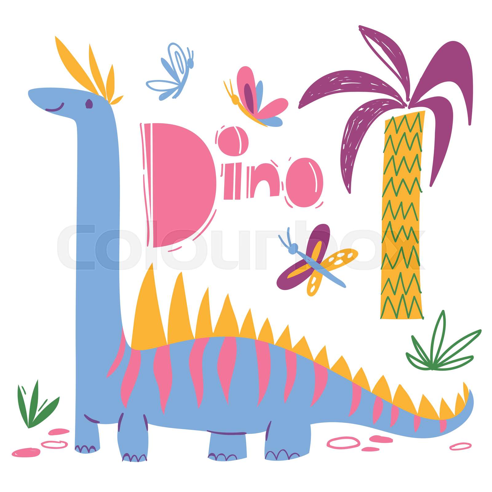 Cool dino poster with funny dinosaur and dino text | Stock vector ...