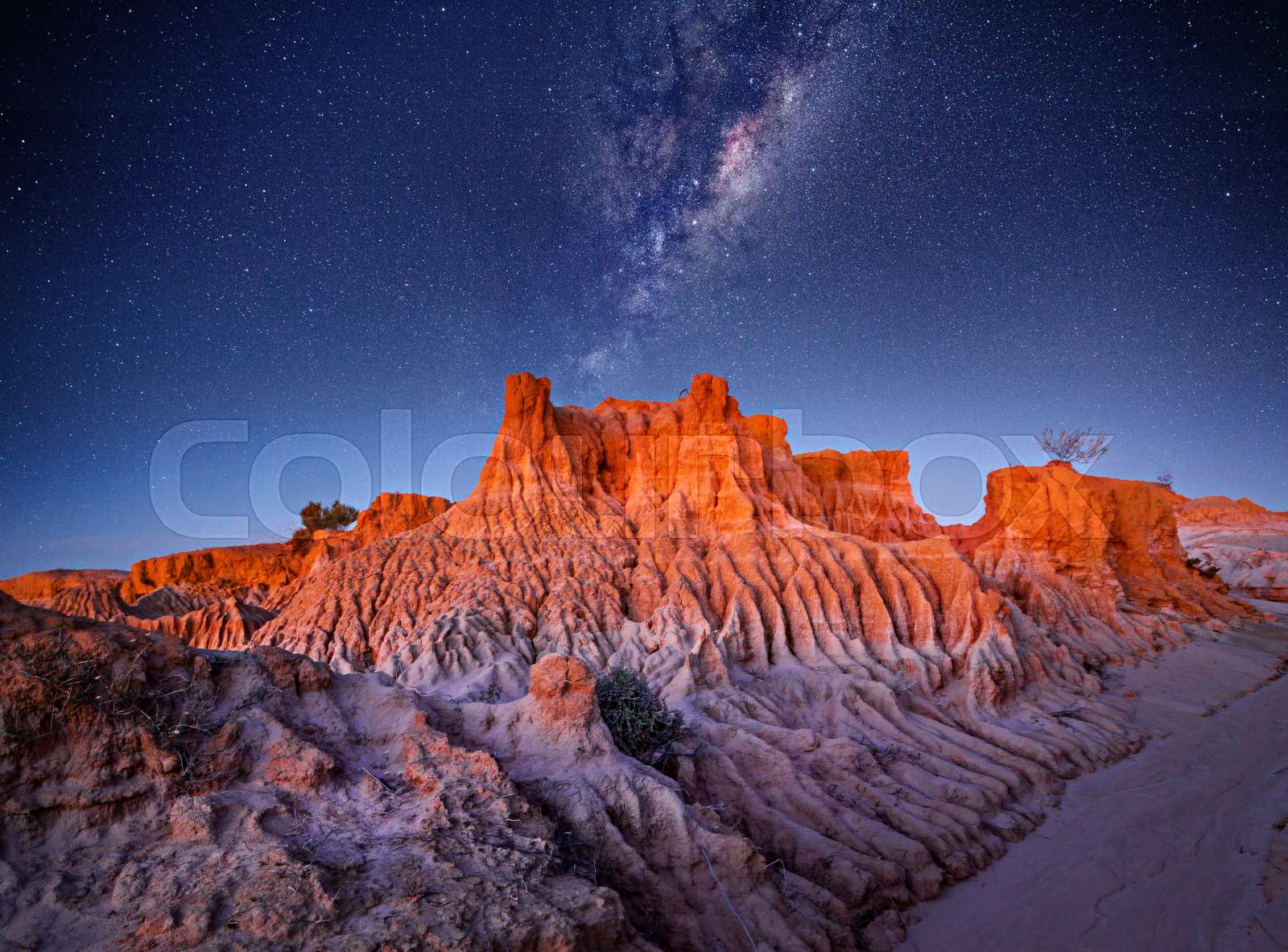 Starry skies over desert landscape | Stock image | Colourbox