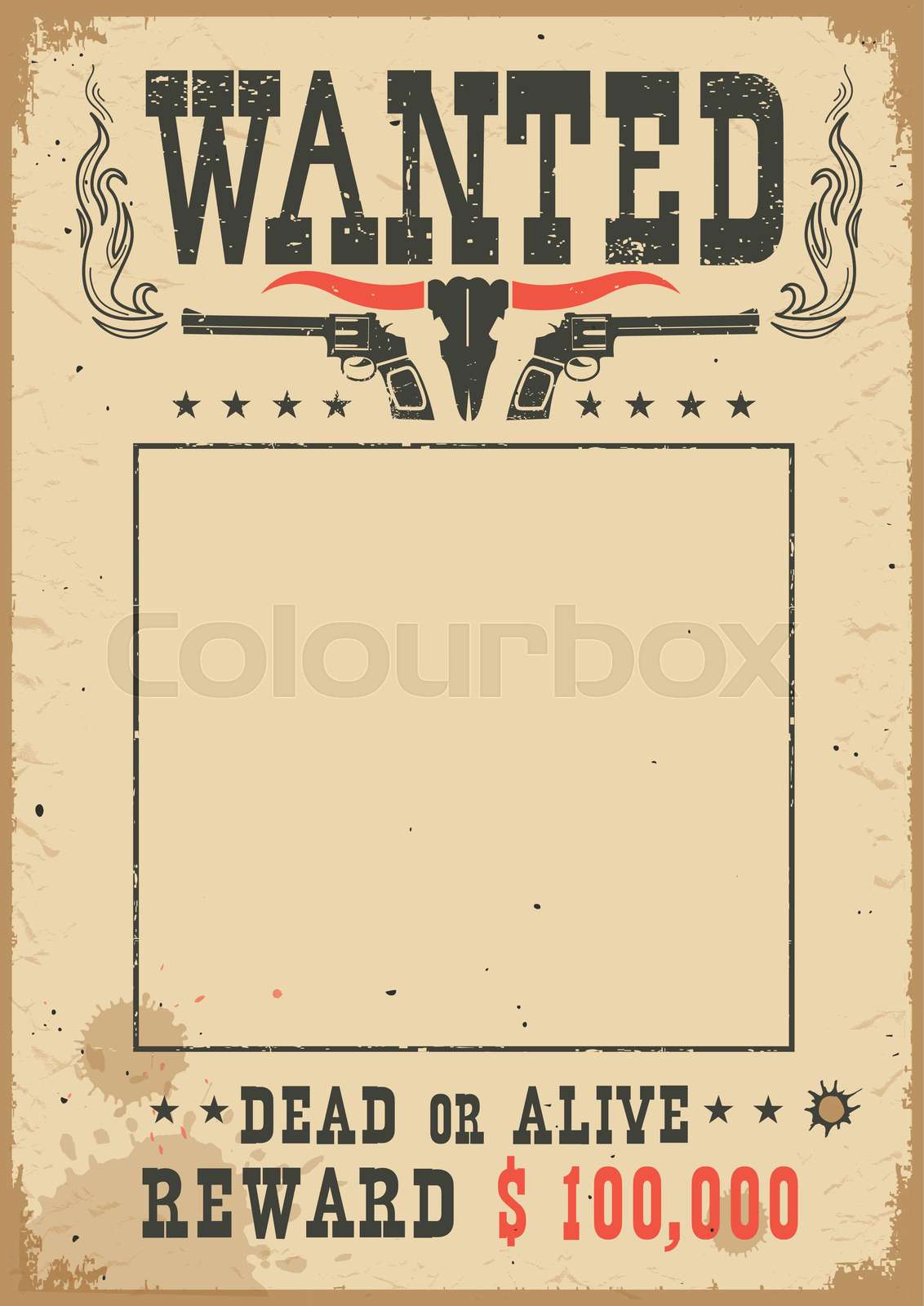 Wanted poster with wild west decoration.Vector western illustration for ...