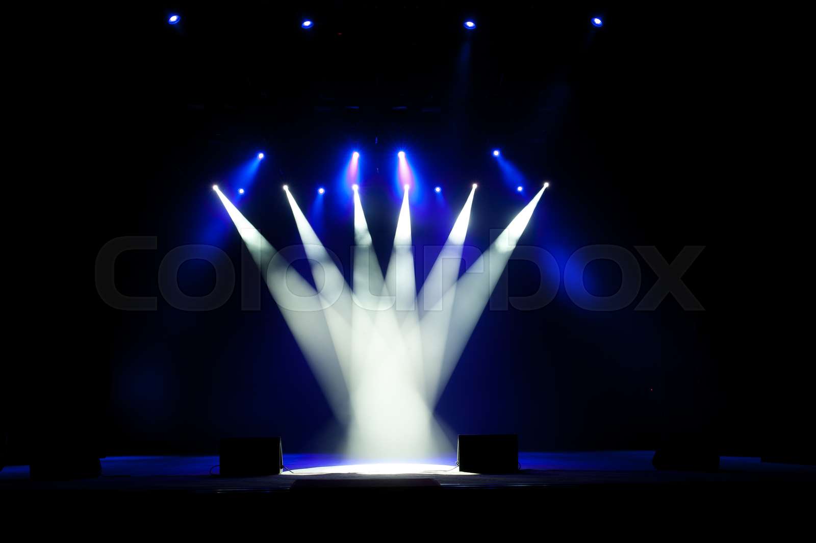 Free stage with lights, lighting devices. Night show. | Stock image ...