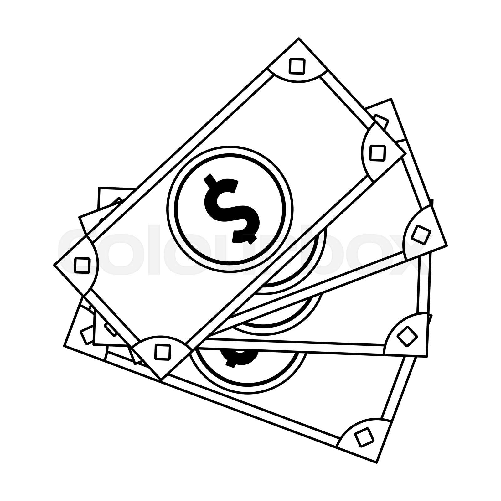 money cash cartoon symbol black and white | Stock vector | Colourbox