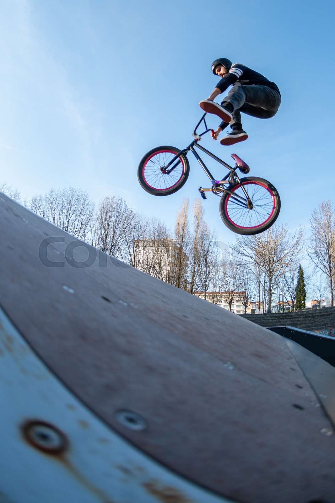 BMX jump in a wooden ramp | Stock image | Colourbox