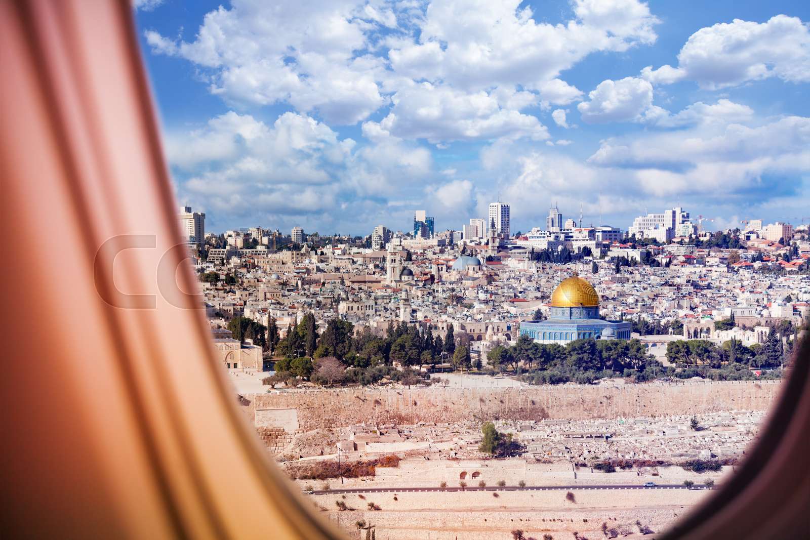 Israel Jerusalem city view from plane window | Stock image | Colourbox