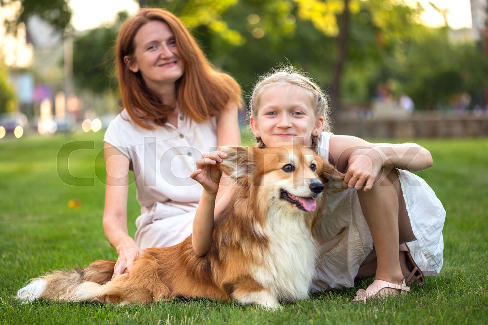 mother, daughter and dog | Stock image | Colourbox