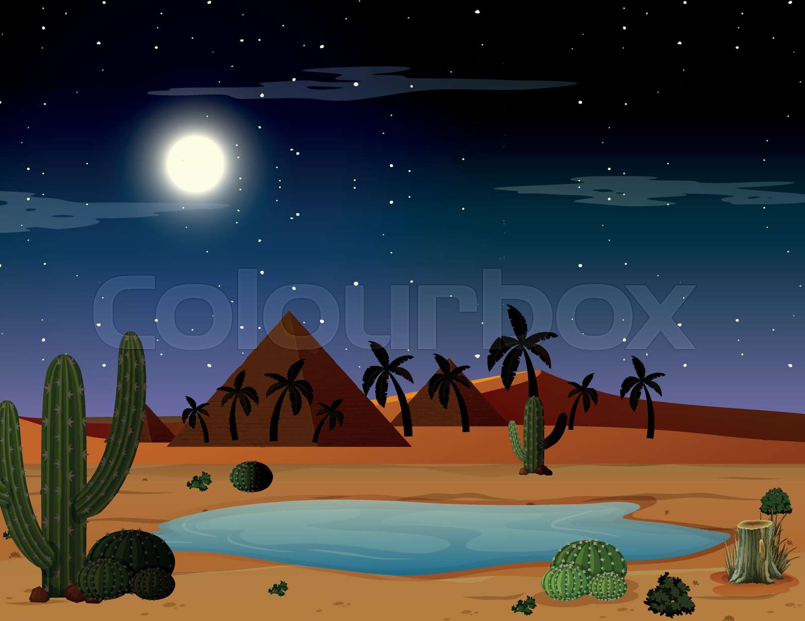 A desert night scene | Stock vector | Colourbox