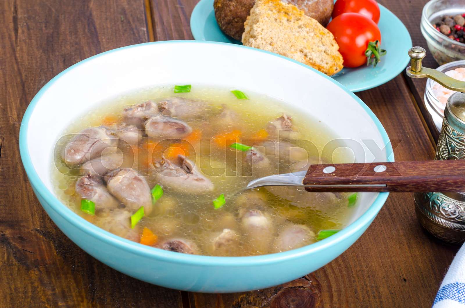 Transparent broth with chicken liver | Stock image | Colourbox