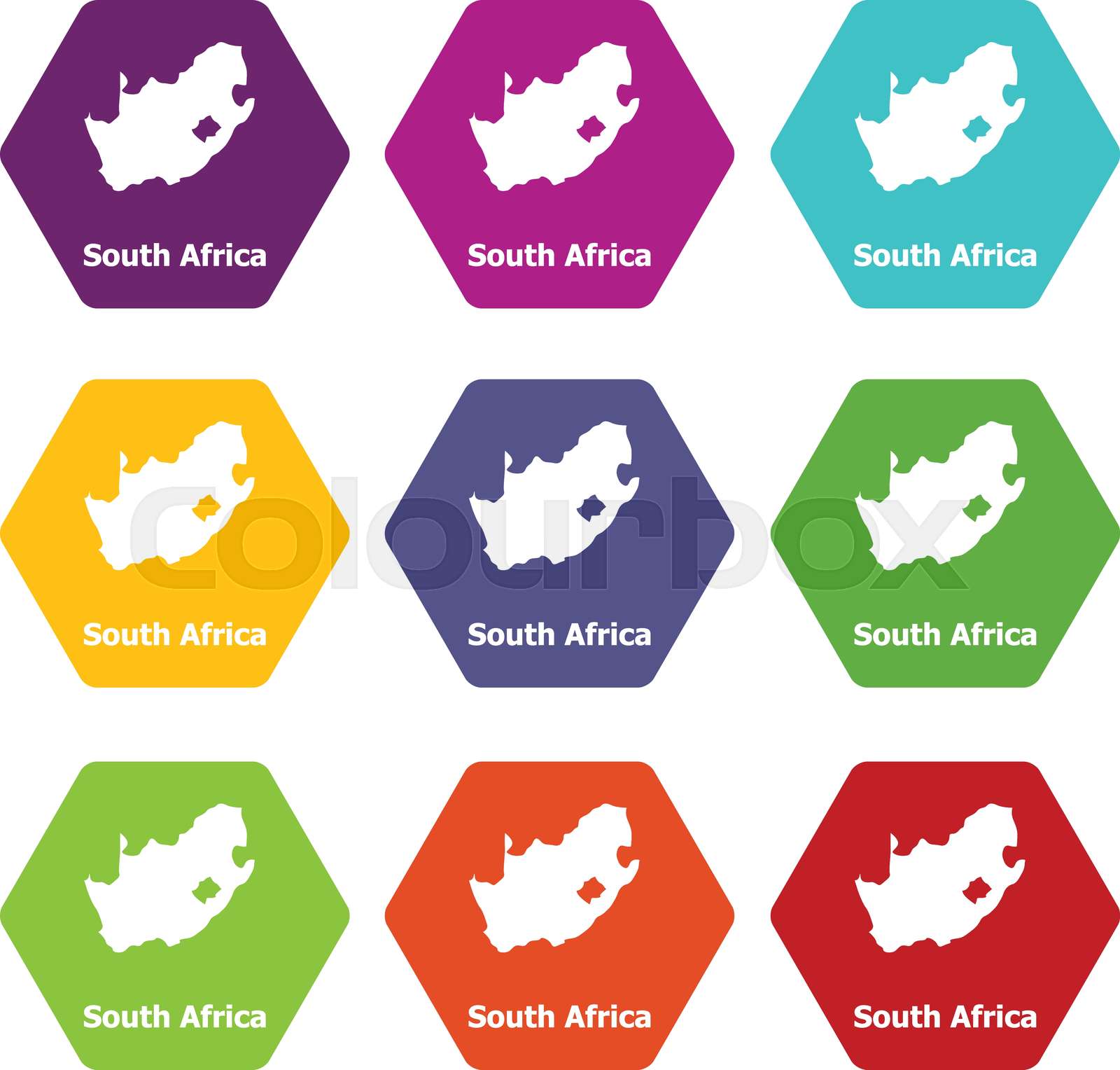 South africa map icons set 9 vector | Stock vector | Colourbox