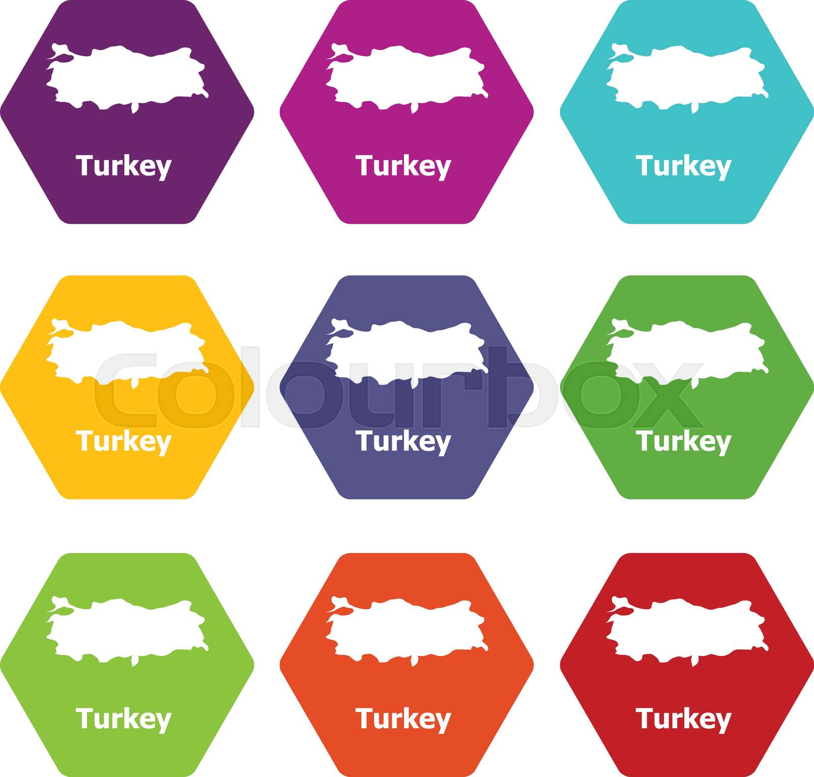 Turkey map icons set 9 vector | Stock vector | Colourbox