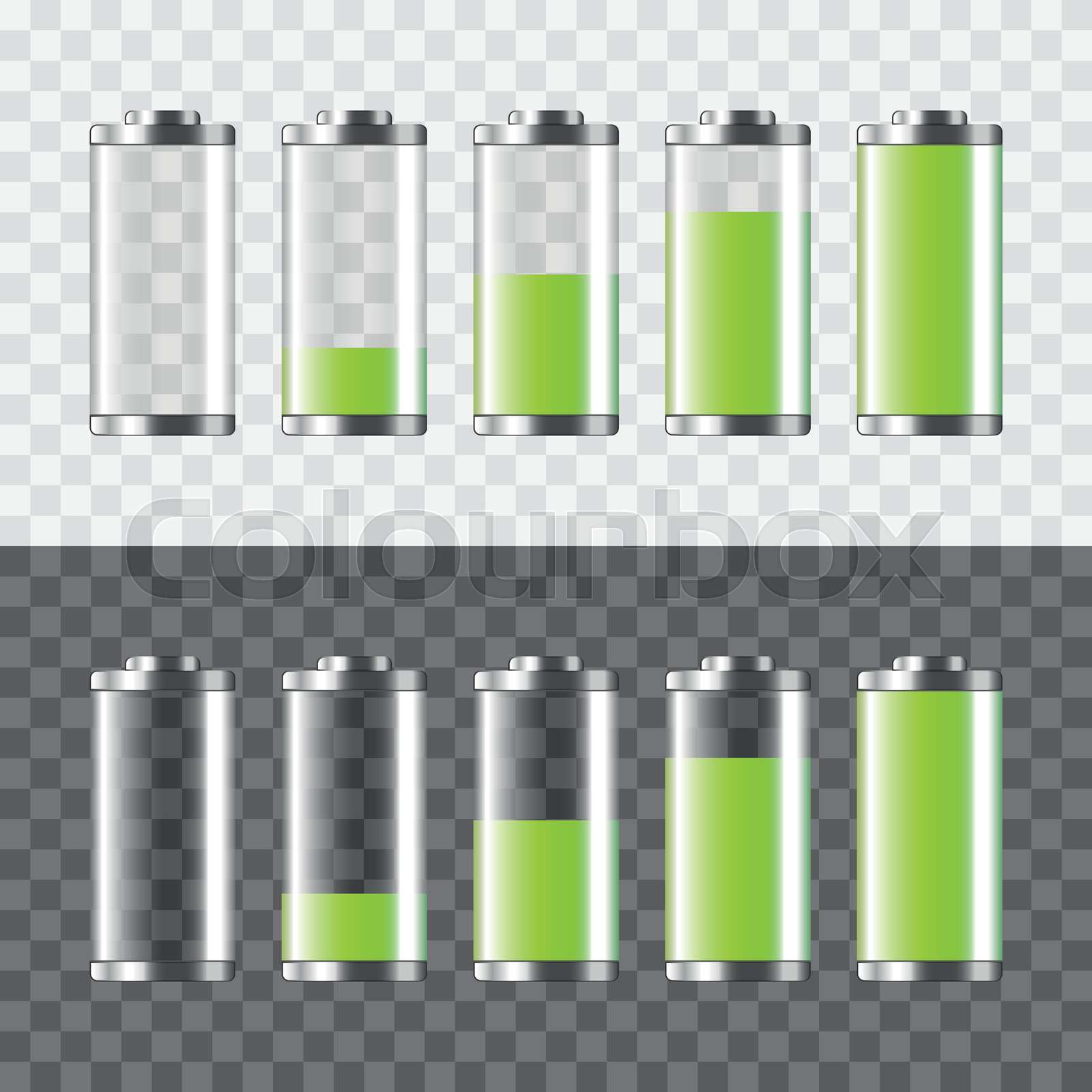 Battery charging isolated on white and dark vector illustration | Stock ...