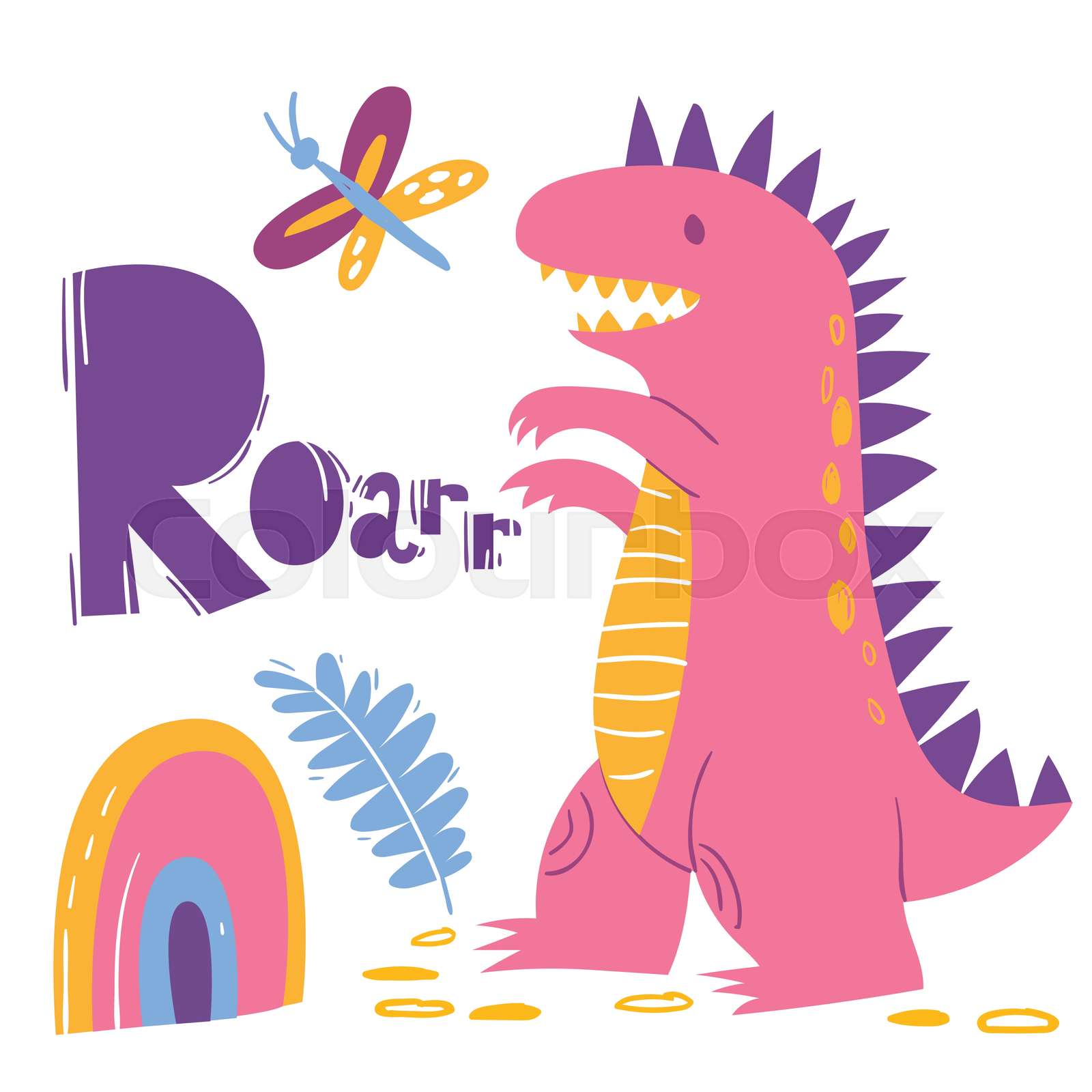 Cool dino poster with funny dinosaur and roar | Stock vector | Colourbox
