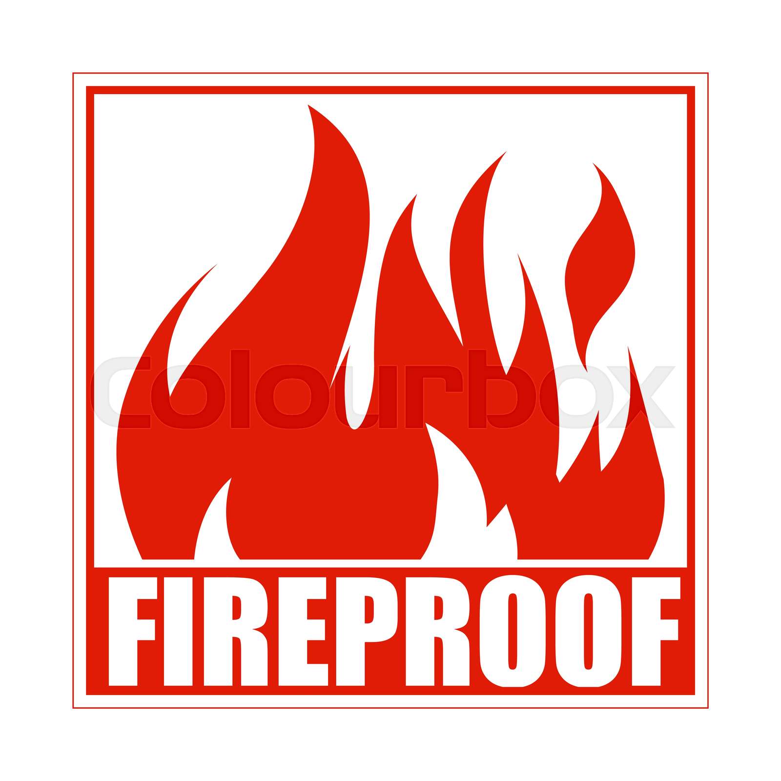 Fireproof square icon, logo design, sign, red label with blazing flame ...