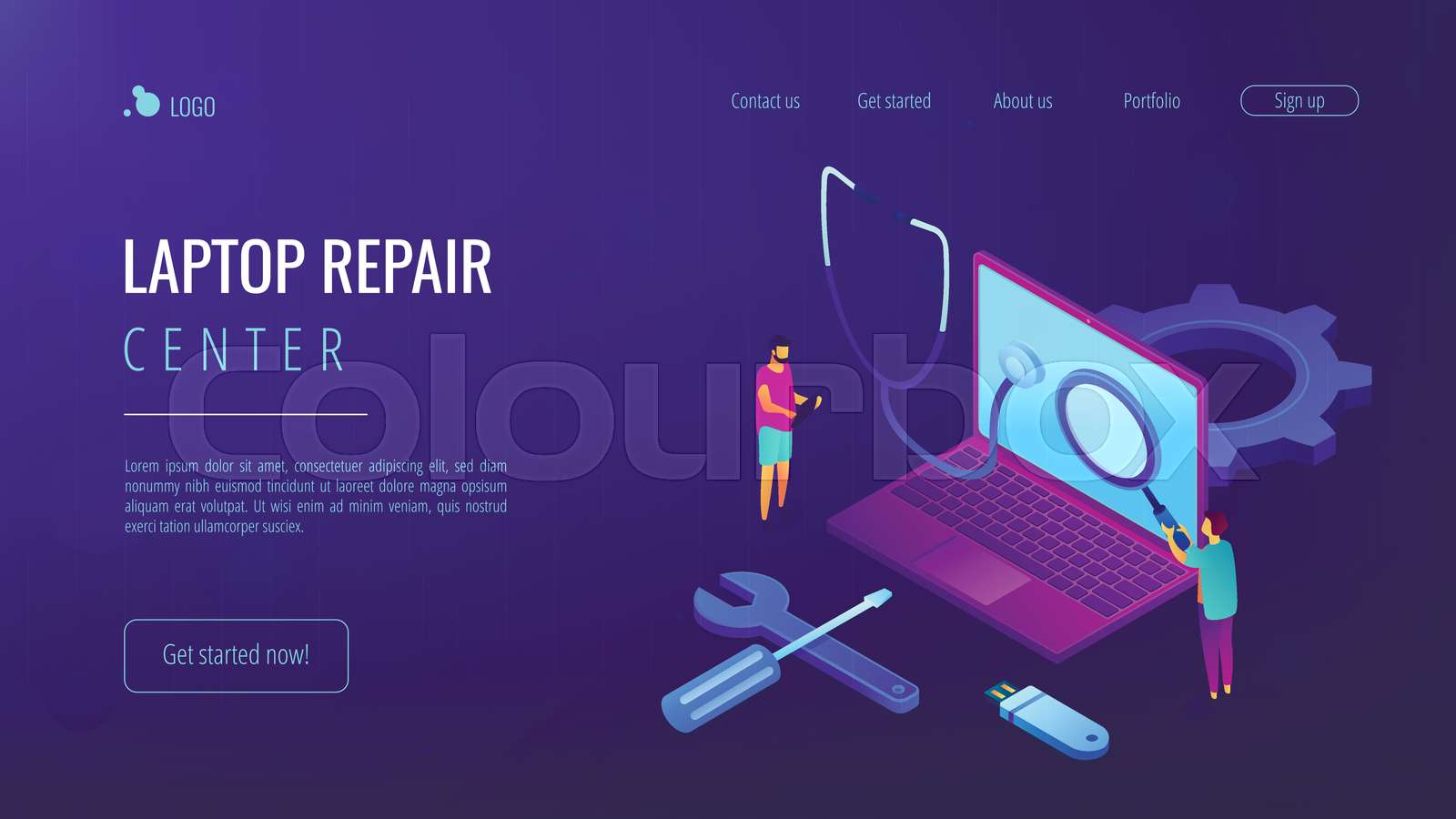 Computer service concept isometric 3D landing page. | Stock vector ...