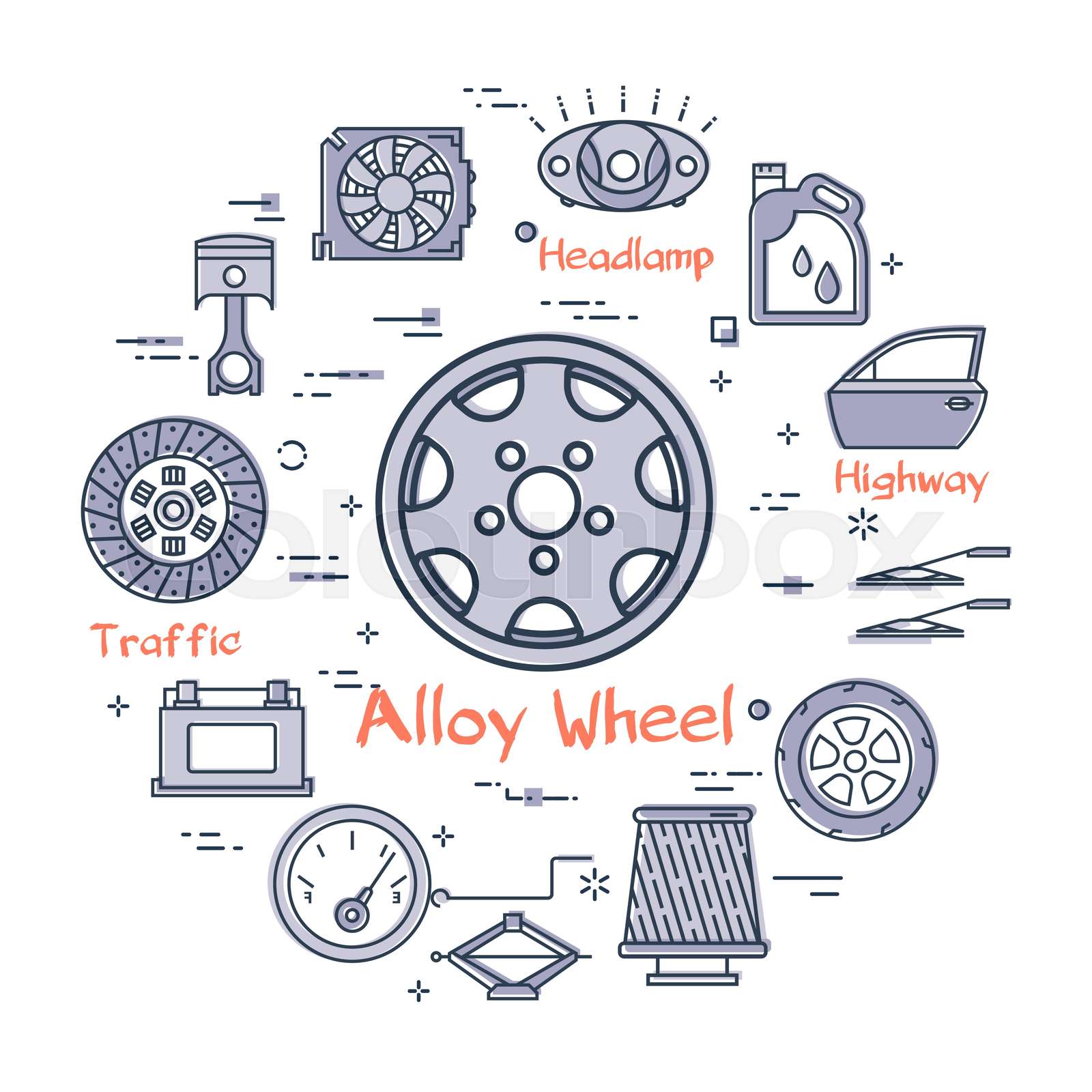 Vector linear round banner of alloy wheel - car part | Stock vector ...