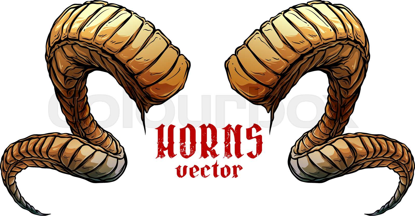 Cartoon big sharp spiral animal horns vector | Stock vector | Colourbox