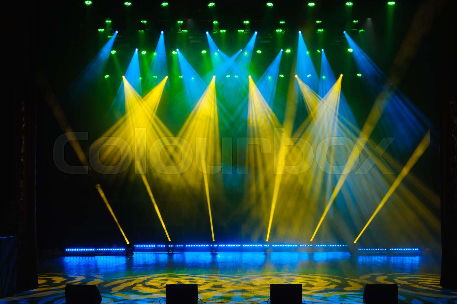 Free stage with lights, lighting devices, colored spotlights. | Stock ...
