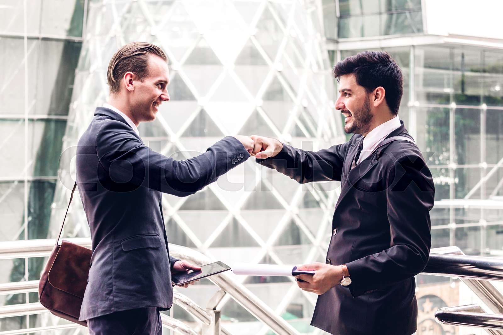 Success of fist bump business partners.Partnership approval and thanks ...