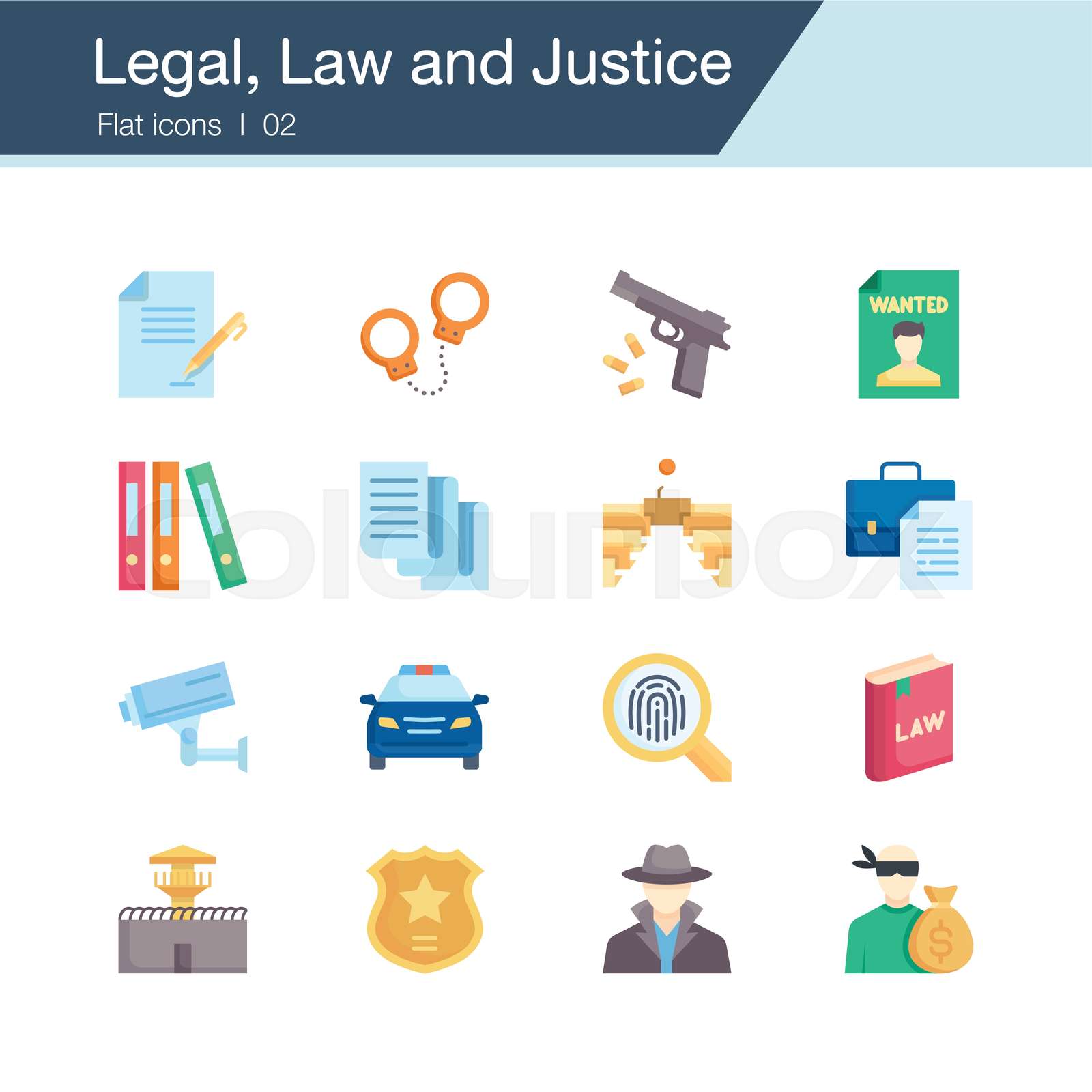Legal, Law and Justice icons. Flat design. For presentation, graphic ...