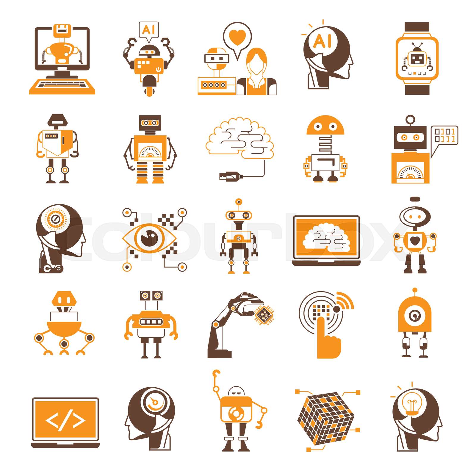 cute robot icons, orange theme | Stock vector | Colourbox