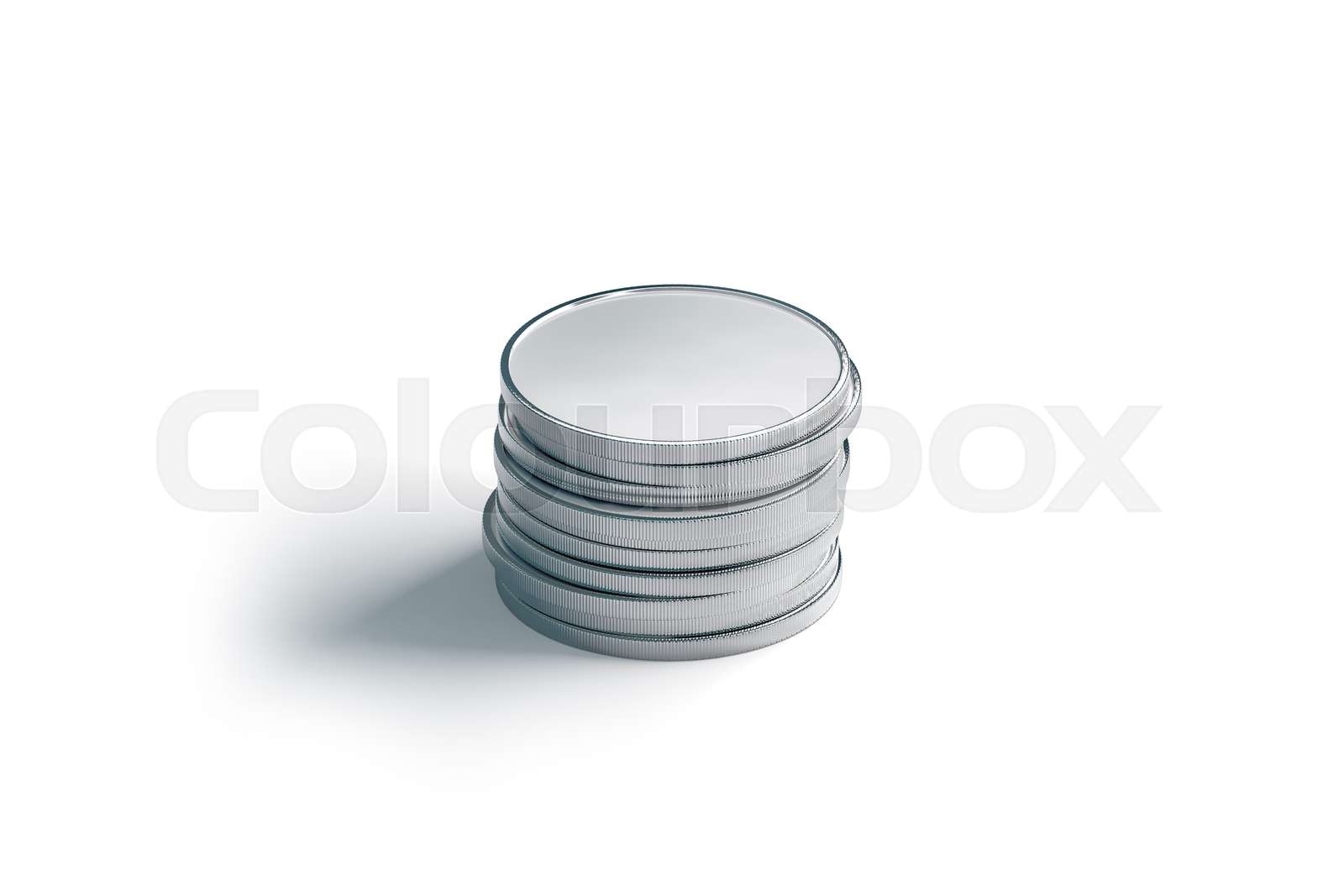 Blank silver coin stack mock up, isolated | Stock image | Colourbox
