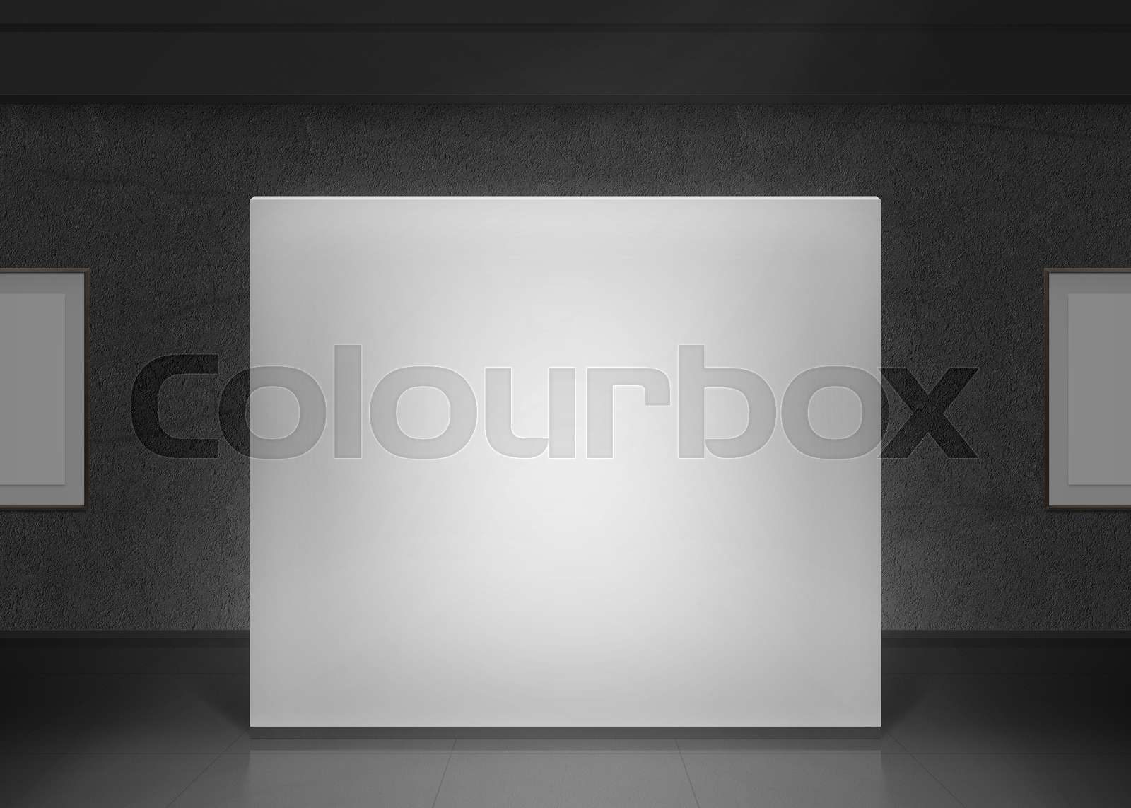 Modern gallery wall mockup in darkness. Dark museum hall | Stock image ...