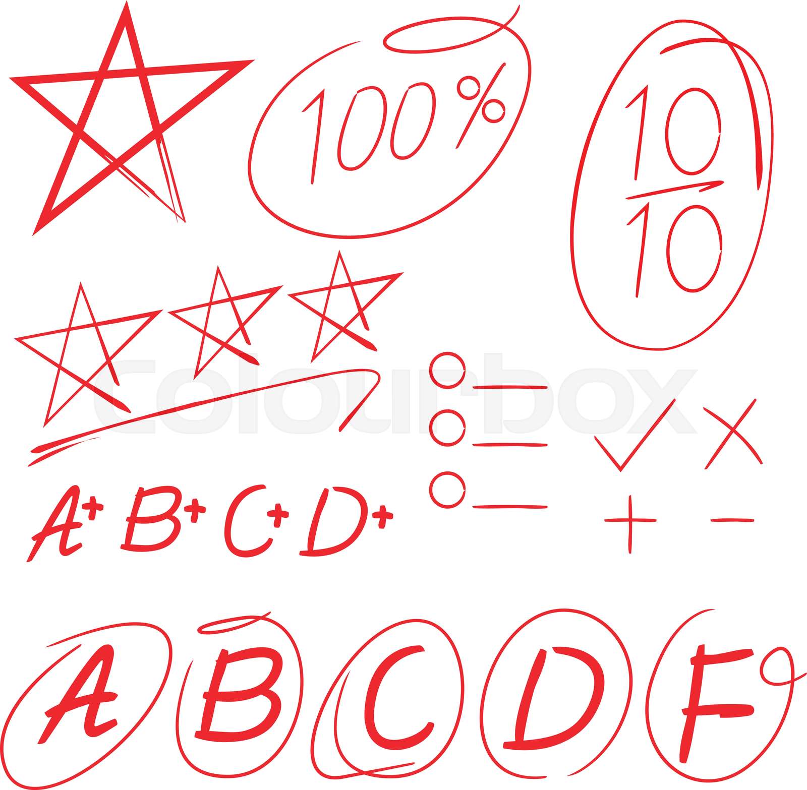 red hand drawn grade result symbols | Stock vector | Colourbox