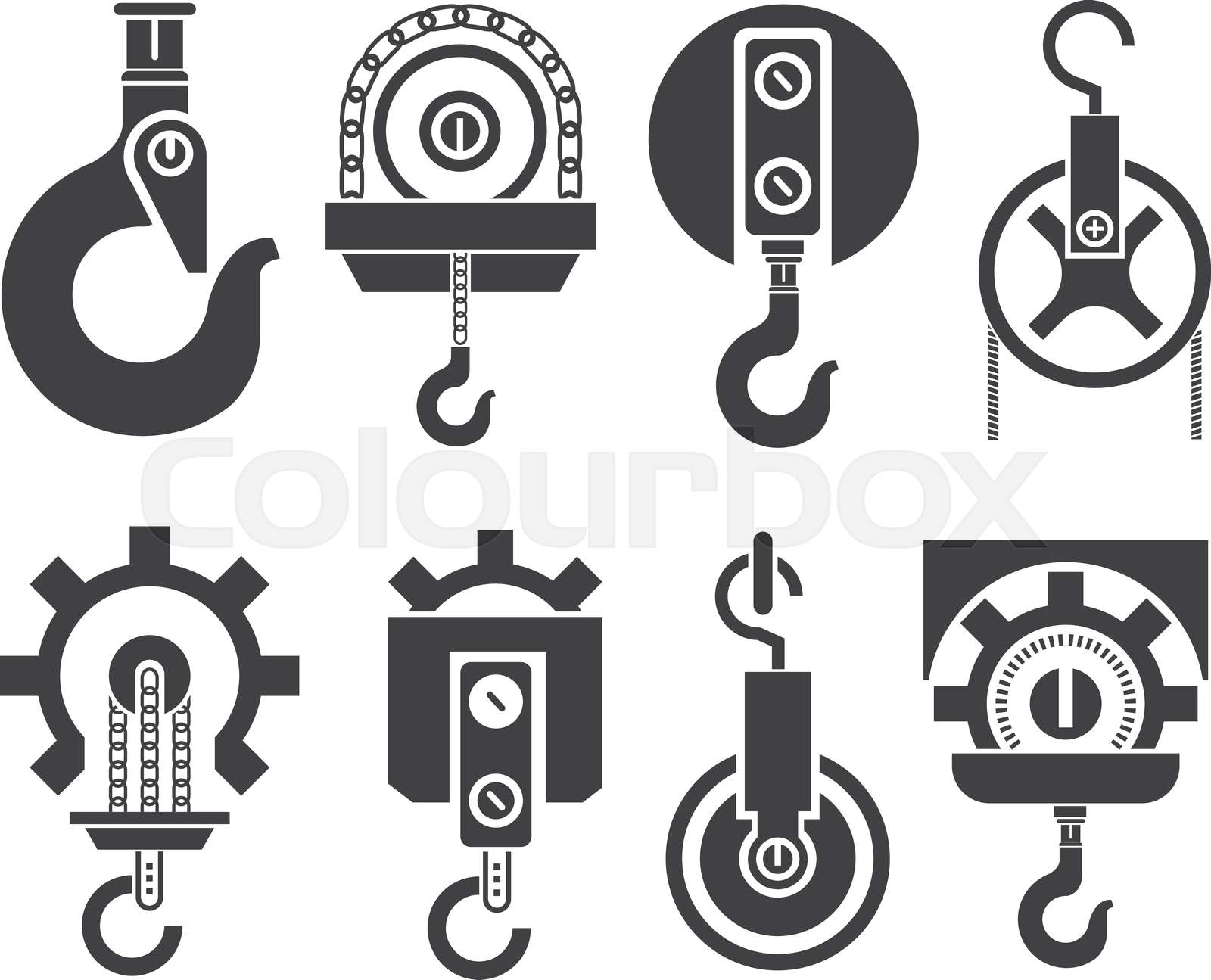 crane hook, hoist, tool, chain icons | Stock vector | Colourbox