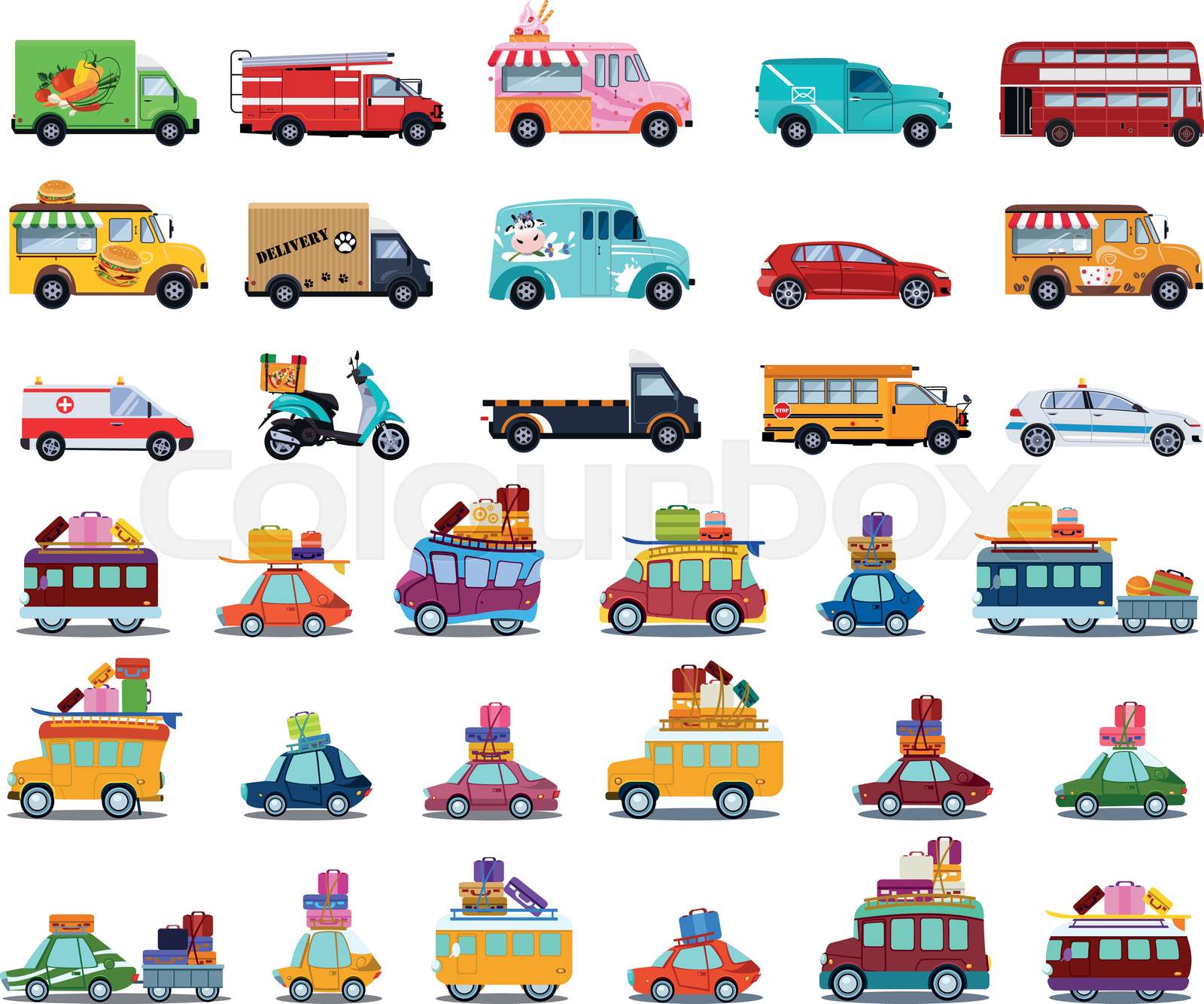 Cute City Transport Set, Colorful Childish Cars and Vehicles Vector ...