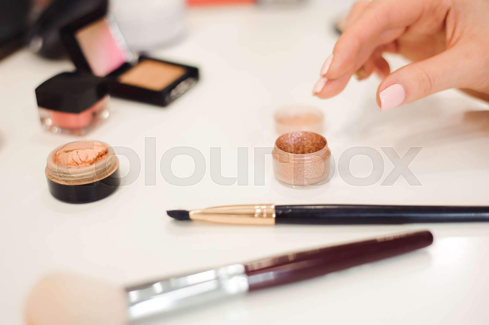 Workplace makeup artist. set of brushes for makeup. | Stock image ...
