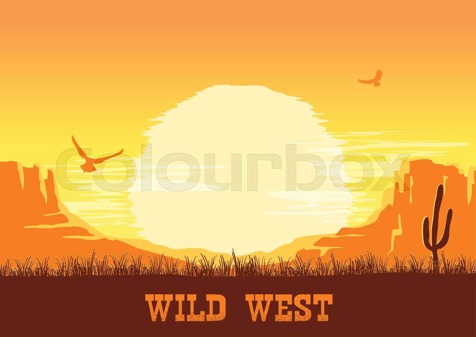 Western American desert nature background. Vector prairie landscape ...