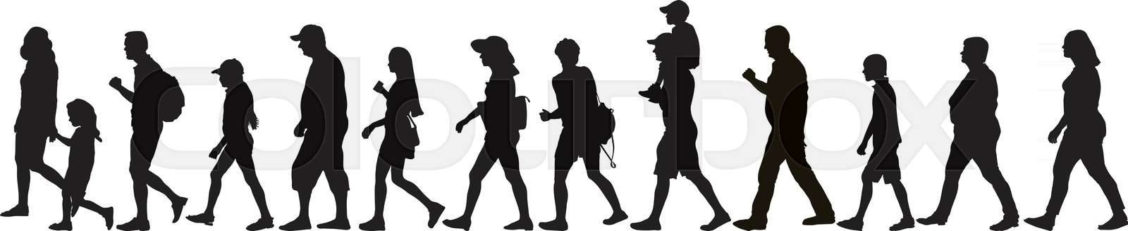 Silhouettes of moving people (crowd), isolated. Set, vector ...