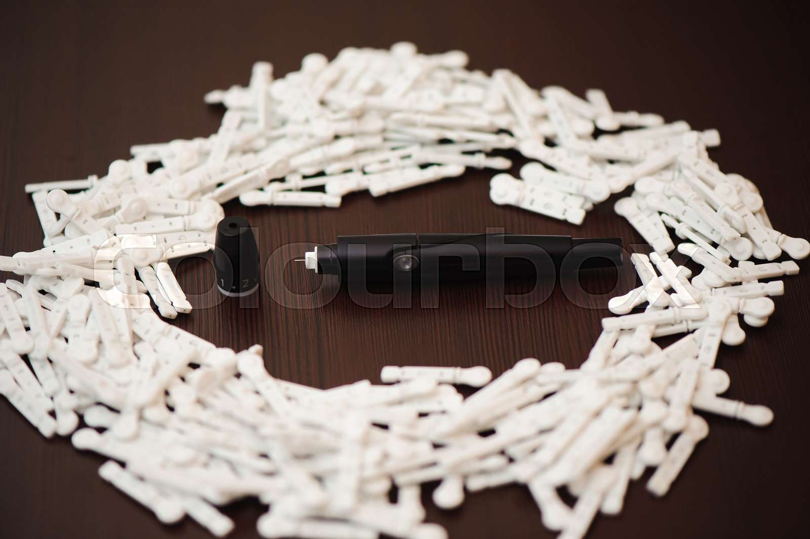 Diabetes equipment, Insulin pen and glucose level blood test | Stock ...