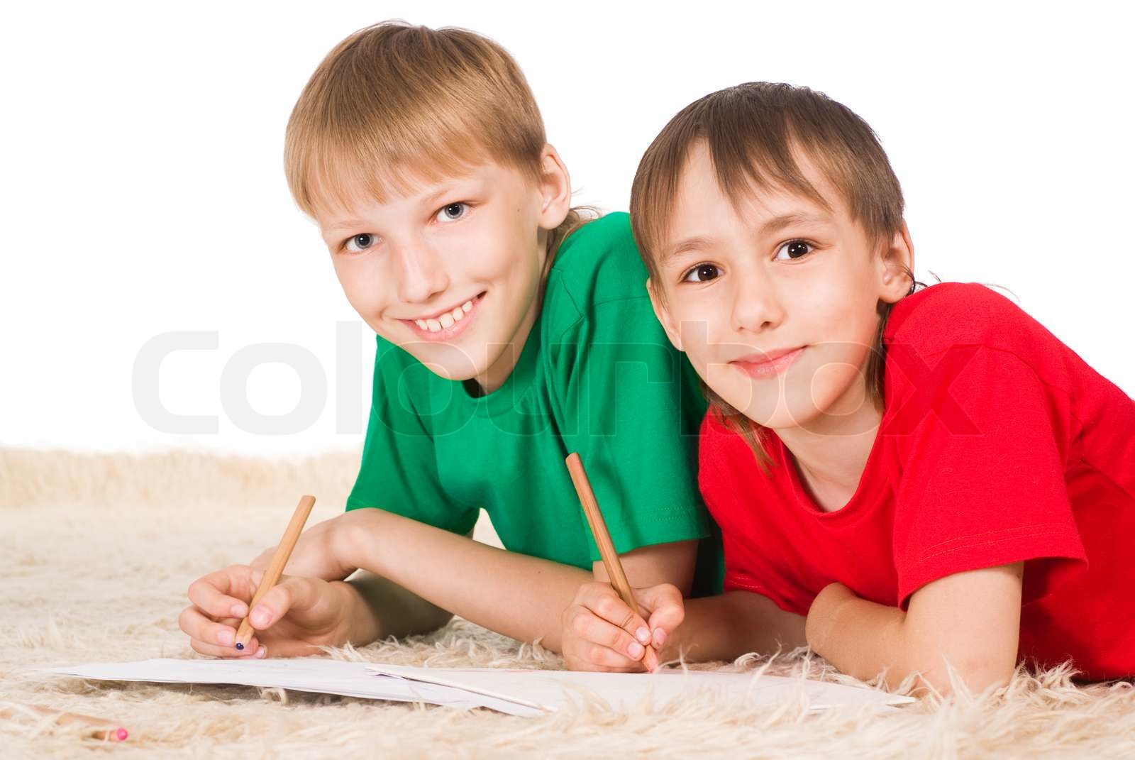 two boys drawing | Stock image | Colourbox