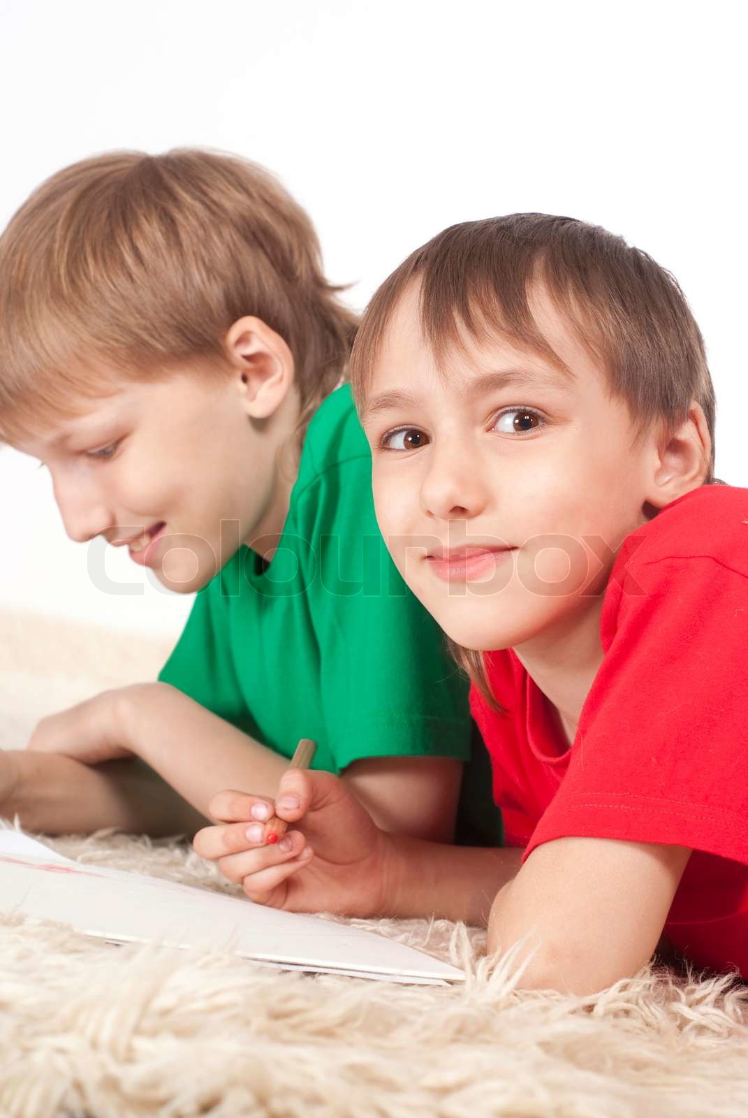 two boys drawing | Stock image | Colourbox