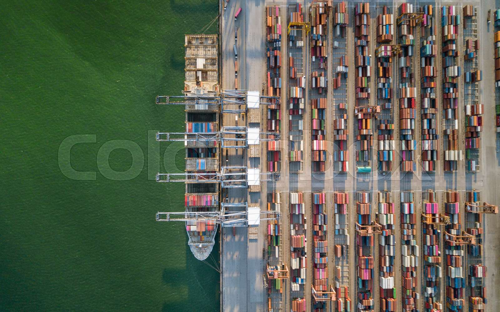 aerial view of cargo container ship port | Stock image | Colourbox