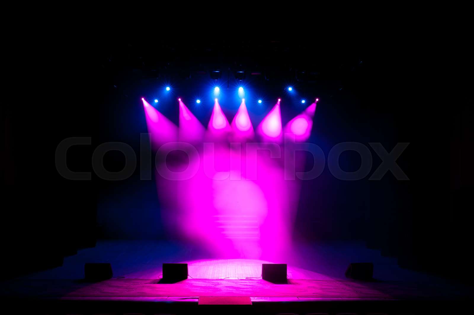 Free stage with lights, lighting devices. Night show. | Stock image ...