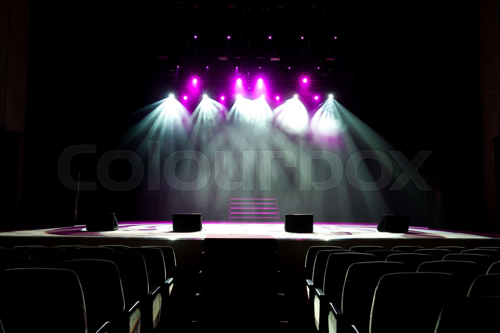 Free stage with lights, lighting devices. Night show. | Stock image ...
