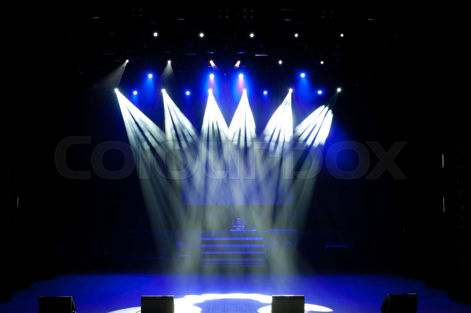 Free stage with lights, lighting devices. Night show. | Stock image ...