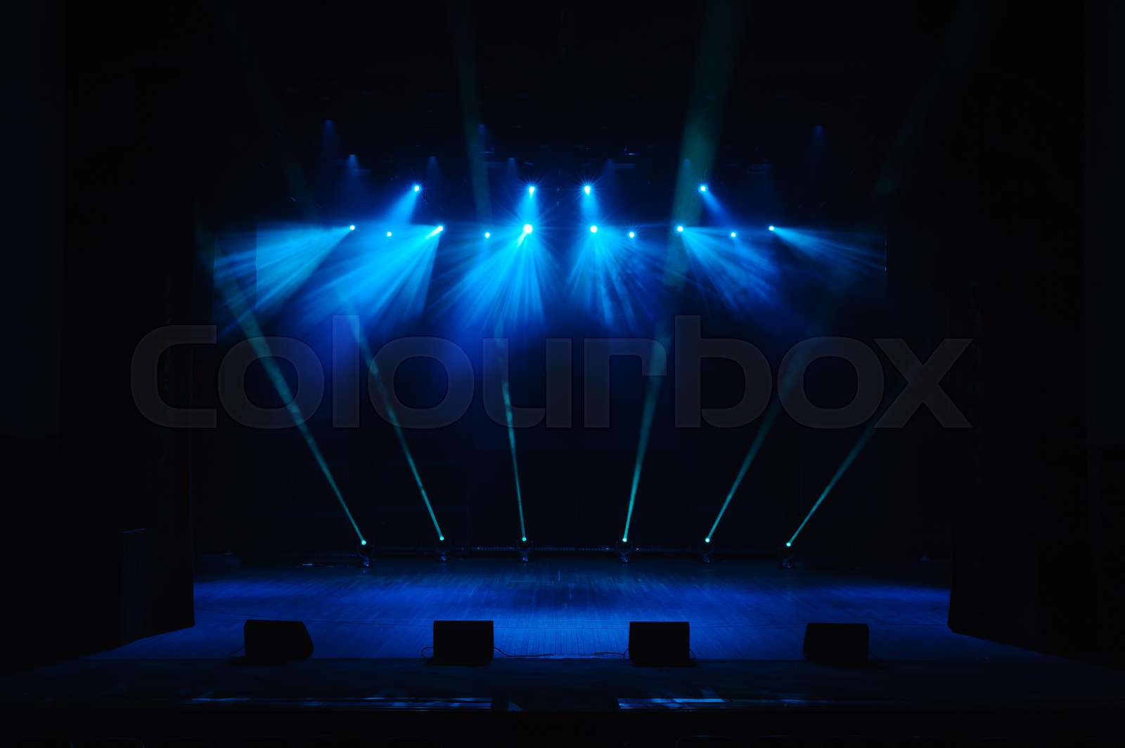 Free stage with lights, lighting devices. Night show. | Stock image ...