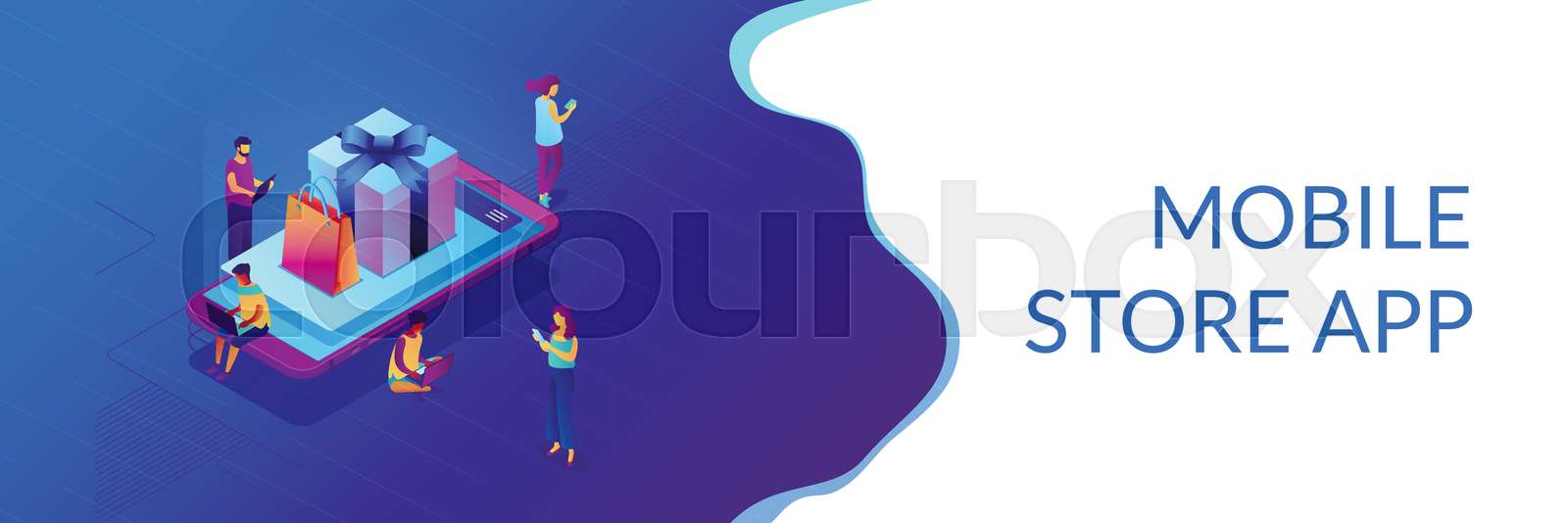 Mobile store app isometric 3D banner header. | Stock vector | Colourbox