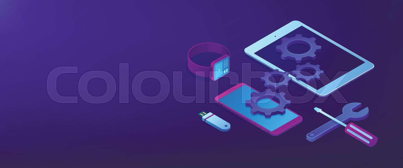 Mobile device repair isometric 3D banner header. | Stock vector | Colourbox