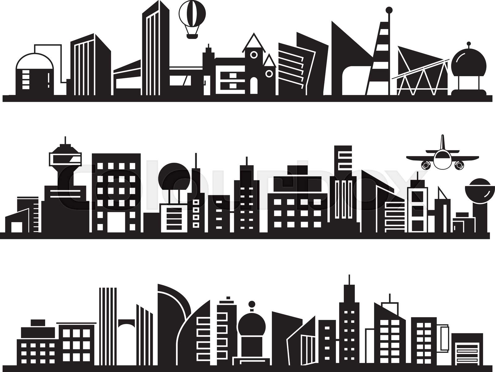 city scene, city skyline set | Stock vector | Colourbox