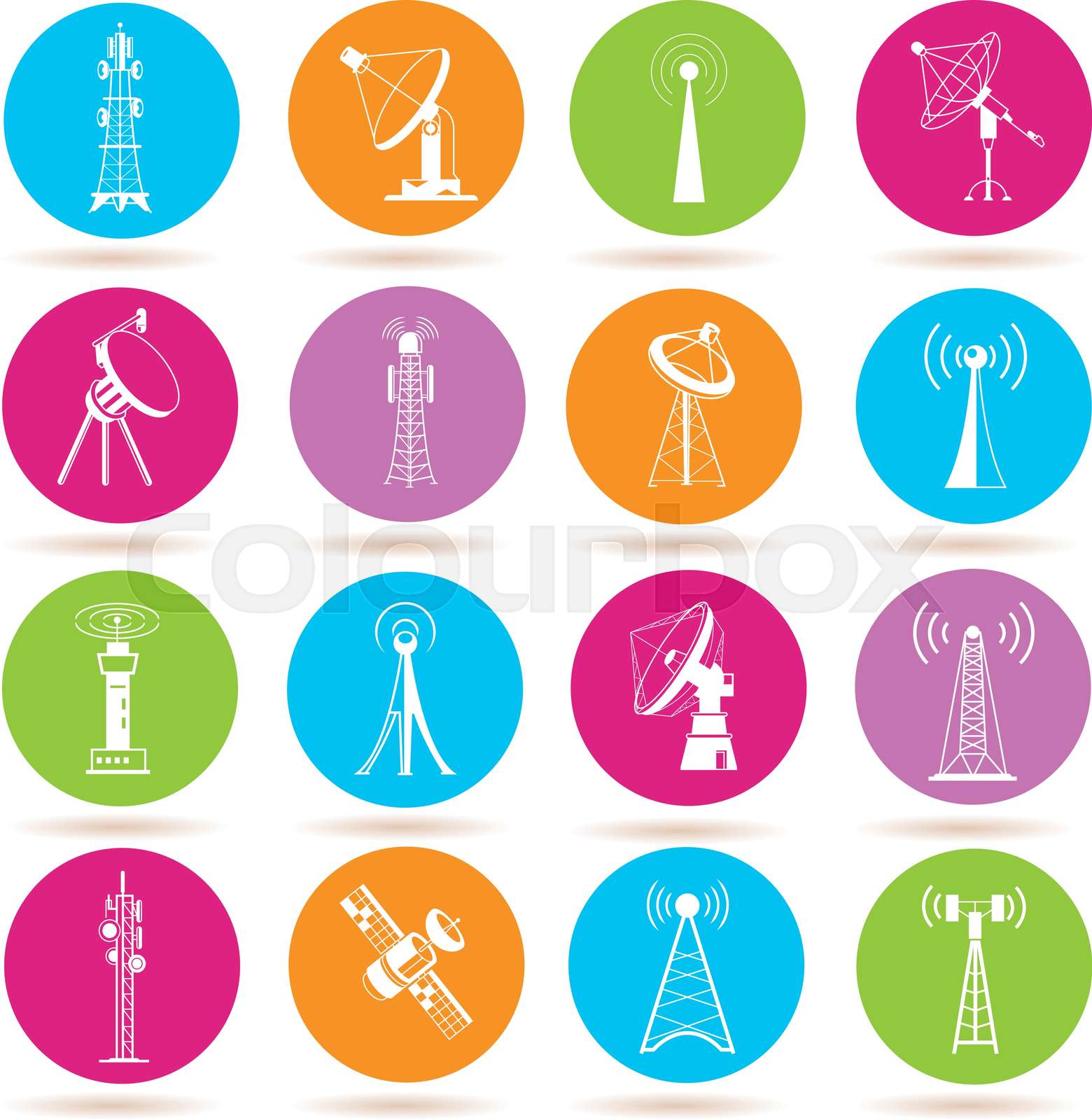 communication tower icons in circle buttons | Stock vector | Colourbox