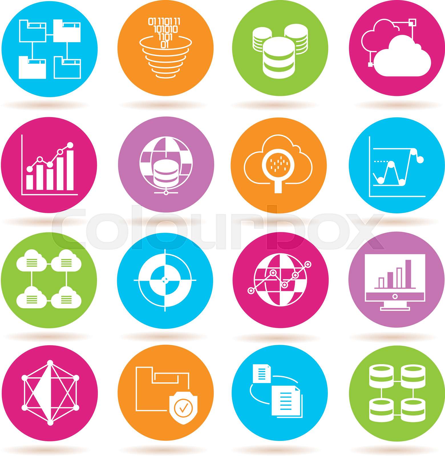 data analytics and network icons in circle buttons | Stock vector ...