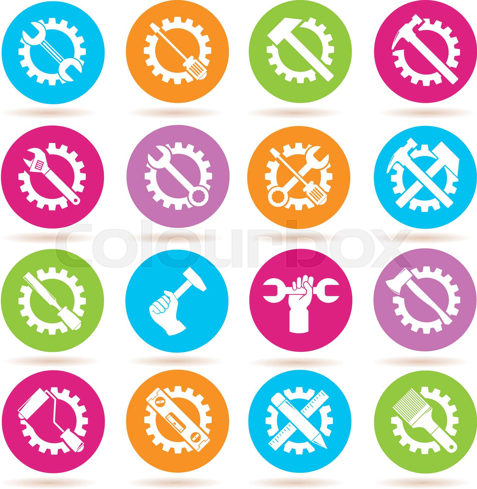 tool and gear icons in circle buttons | Stock vector | Colourbox