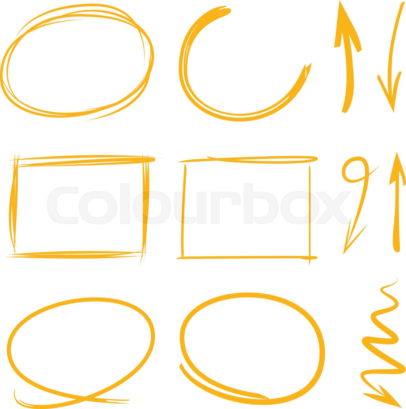 yellow hand drawn arrows and circle markers | Stock vector | Colourbox
