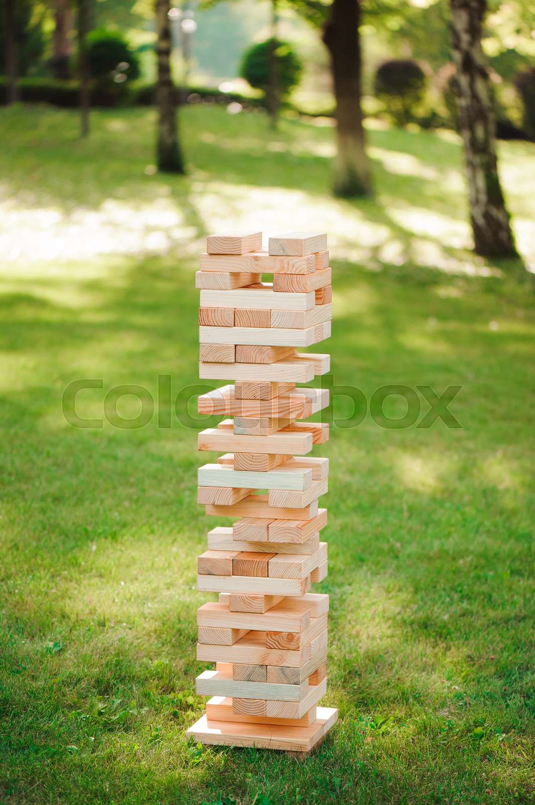 Close up blocks wood game. Giant Outdoor Block Game. The tower from ...