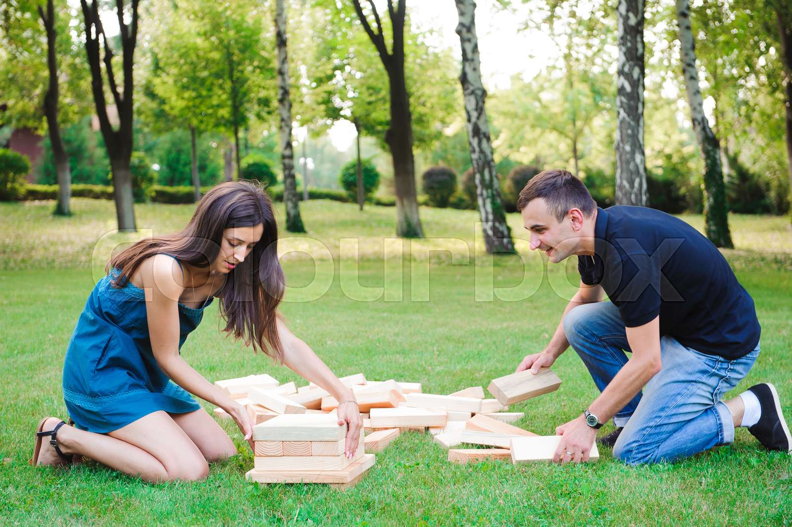 Giant Outdoor Block Game. Group game of physical skill with big blocks ...