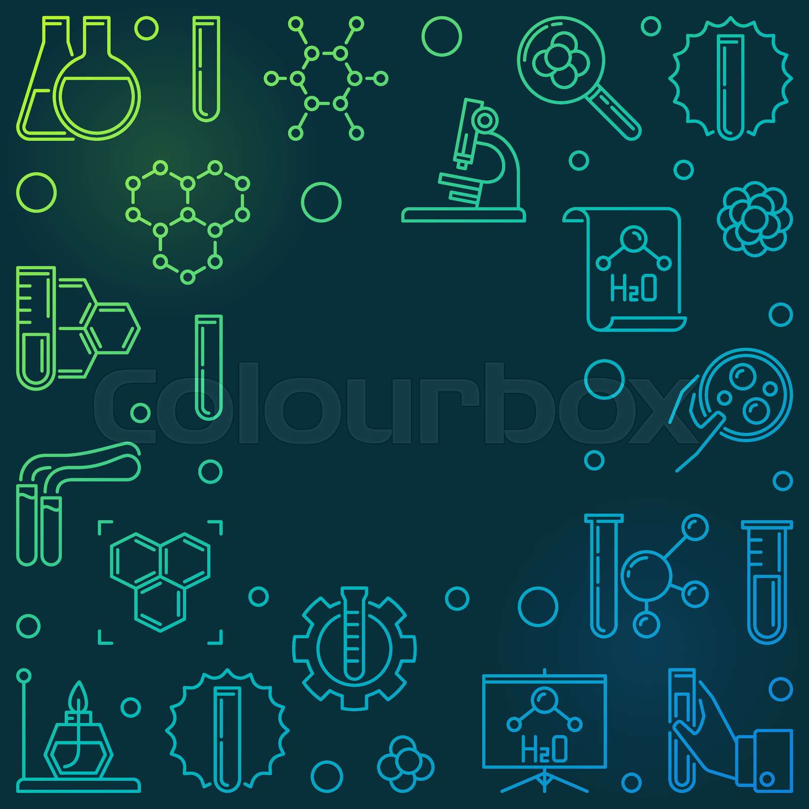 Chemical vector colorful illustration with square linear frame | Stock ...