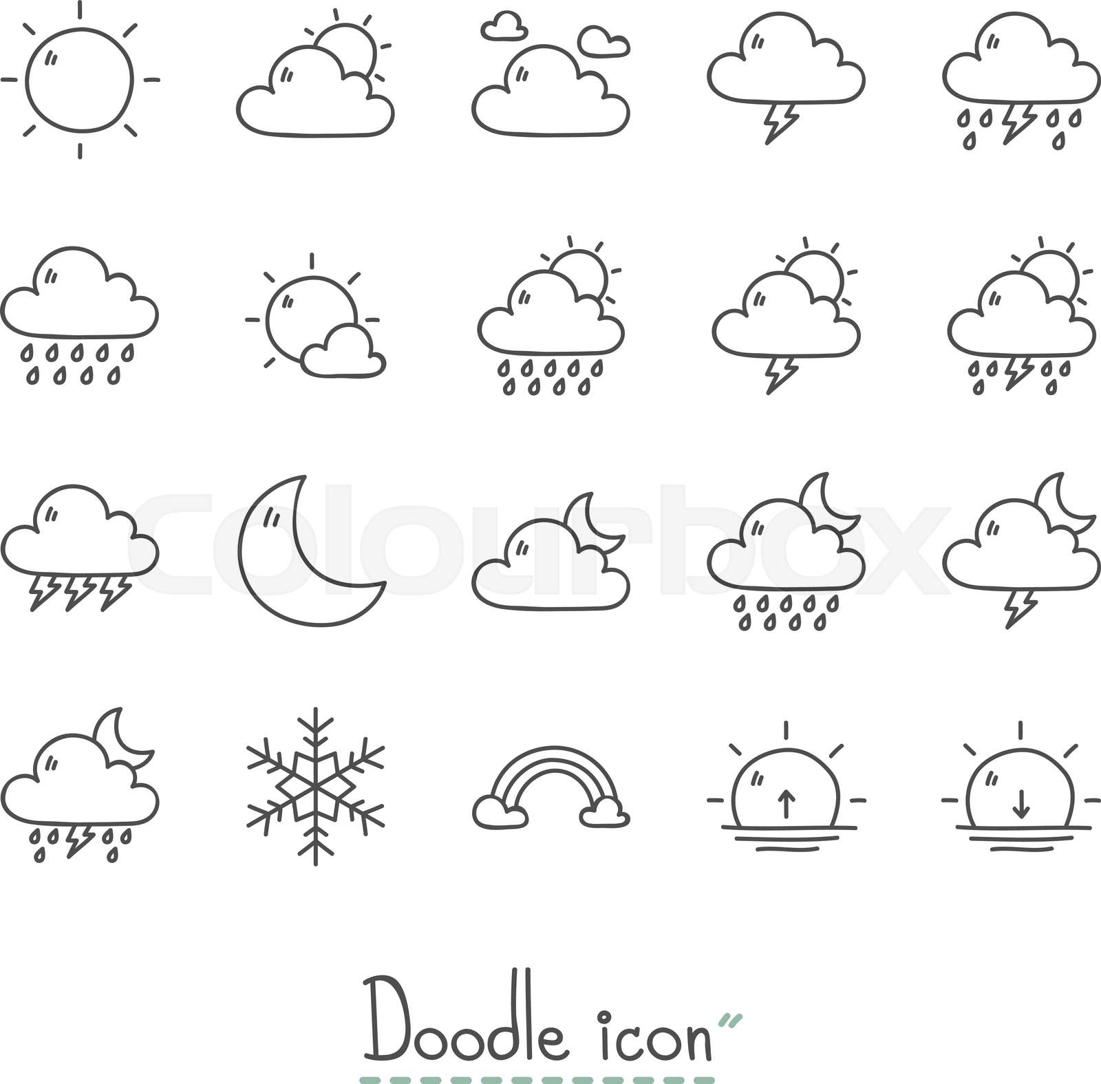 sol, regnfuld, tegnet | Stock vektor | Colourbox